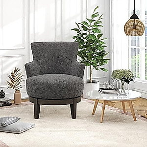 Goohome 360 Degree Swivel Wingback Accent, Comfy Upholstered Sherpa Fabric Seating Armchair with Rubberwood Legs for Living Room, Leisure Arm Chair for Lounge, Dark Grey