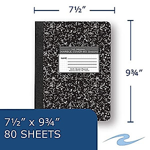 ROARING SPRING Graph Ruled Hard Cover Composition Book, 4 Pack, 9.75" x 7.5" 80 Sheets, Black Marble Cover