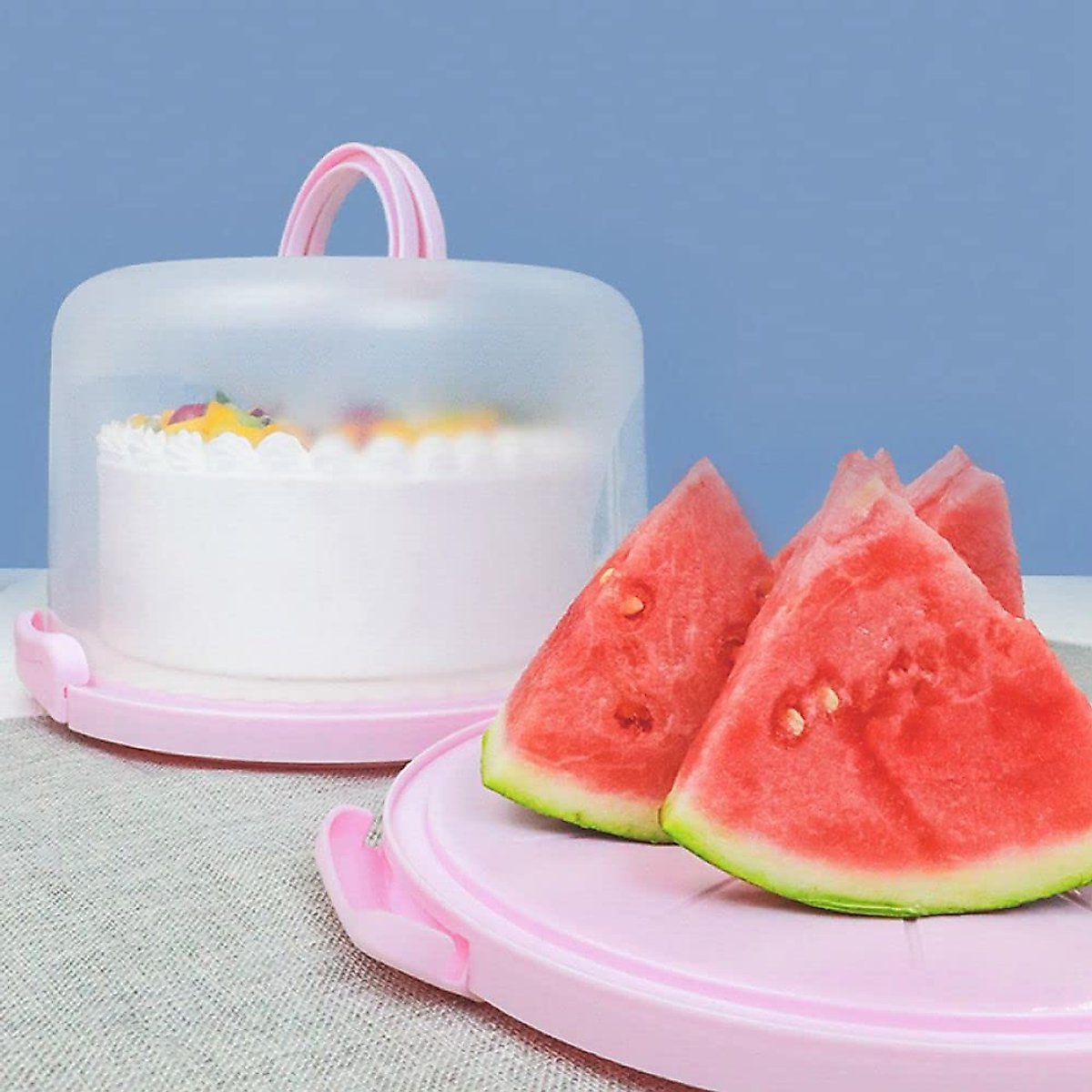 HomDSim Cake Carrier Round Cake Stand Plus Height Cake Container with Cupcakes Pad, Handle, Lid Reusable Package Box for Transporting Desserts,Pie,Toast,Fruit