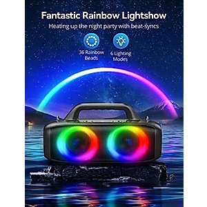 Uoudio 80W Bluetooth Speakers, IP67 Waterproof Wireless Speakers with RGB Lights, Rich Bass, 360° Stereo Sound, Built-in Mic Port, 12H Playtime, Portable Outdoor Speakers for Party Travel Beach