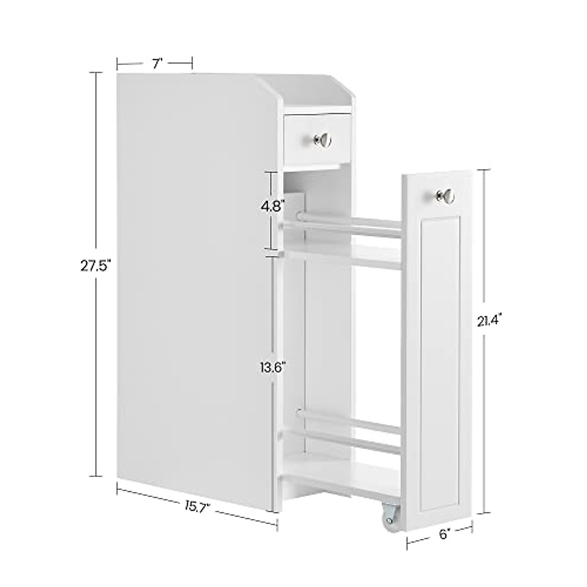 VASAGLE Small Bathroom Storage Cabinet, Slim Bathroom Storage Organizer, Toilet Paper Holder with Storage, Toilet Paper Storage Cabinet with Slide Out Drawers, for Small Spaces, White UBBC847P31