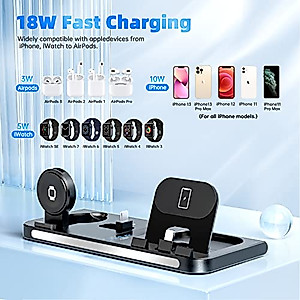 3 in 1 Charging Station for Multiple Apple Devices, Foldable Wireless Charger Stand for iPhone Series AirPods Pro/3/2/1, Fast Charging Dock for Apple Watch SE/7/6/5/4/3/2/1 with 18W Adapter
