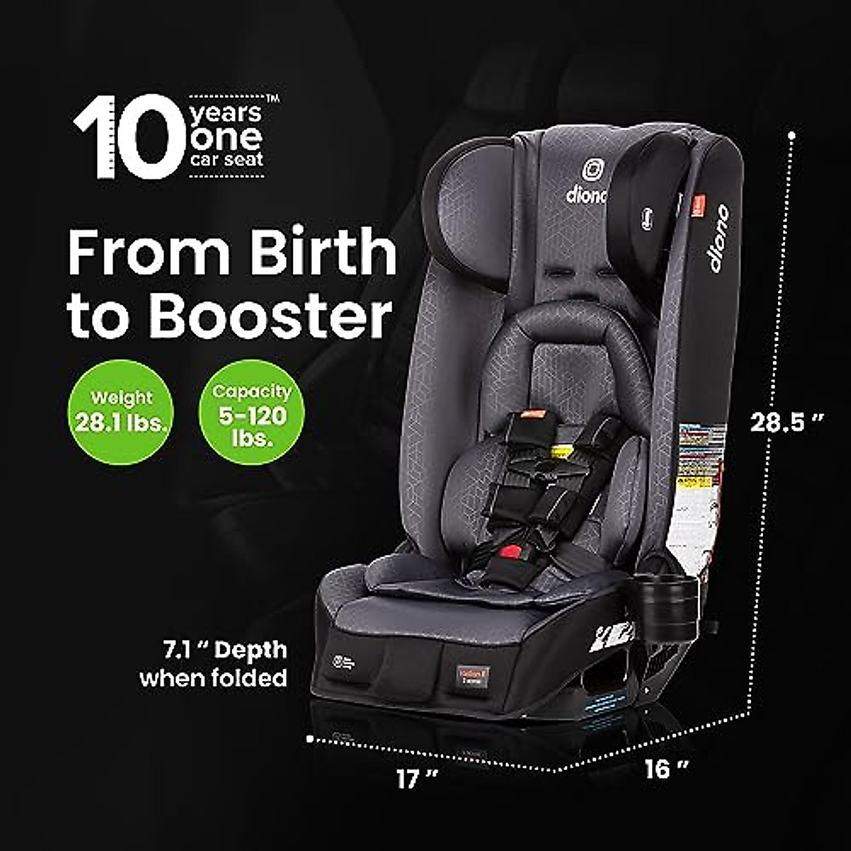 Diono Radian 3RXT Special Edition Slim Fit 3 Across All-in-One Convertible Car Seat, Rear Facing, Forward Facing and High Back Booster, Gray Stone