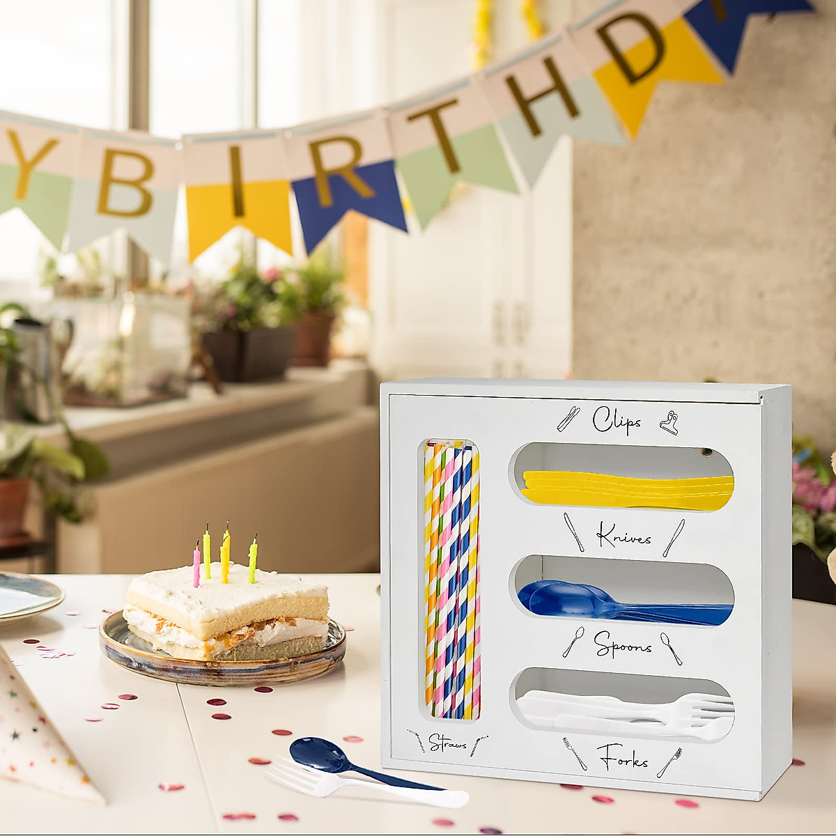 Unistyle Plastic Straws Holder,Bag Clips Organizer,Plastic Spoon Holder,Fork,Knives Clips,Straws Holder,Plastic Cutlery Utensil Holder,Disposable Dish Holder for Wedding,Party,BBQ