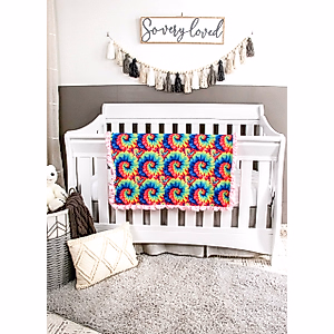 Top Tots Baby Blanket - Tie Dye Pattern with Pink Minky Dot & Satin Ruffle, 31 x 31 Inch Multicolored