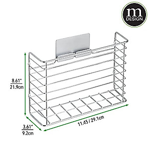mDesign Metal Hanging Shelf-Adhesive Kitchen Storage Organizer Basket Bin - For Bags, Tin Foil, Wax Paper, Saran Wrap - Hardware Included, Solid Steel, 2 Pack - Chrome