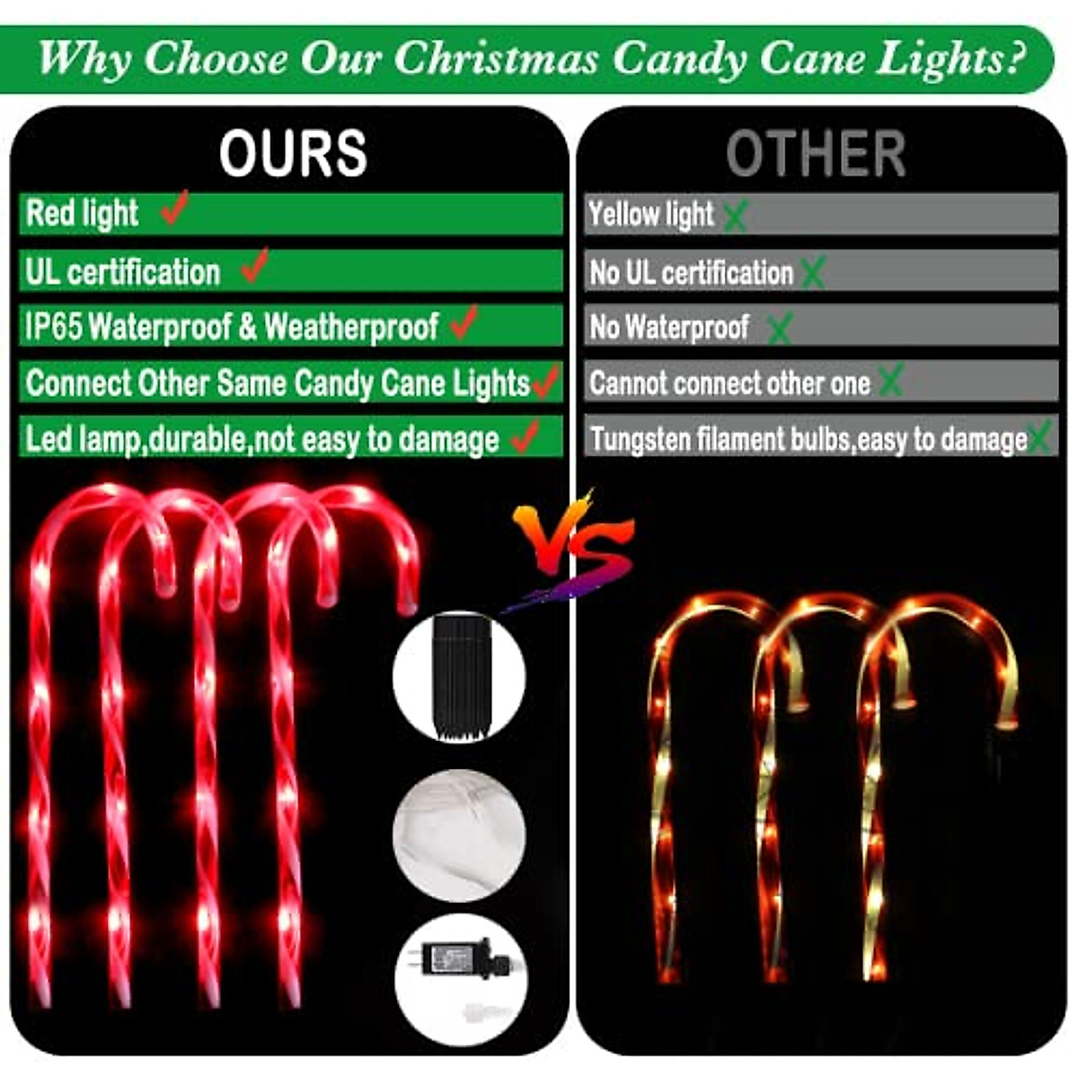Christmas Candy Cane Lights Pathway Markers Outdoor Christmas Decorations Yard, 10 Pack 22" Waterproof Xmas Candy Cane Lights with 8 Modes & Stakes, for Holiday Party Walkway Patio Garden Indoor Decor