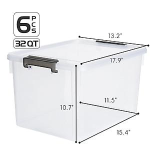 Bienvoun Plastic Storage Bins with Lids,Stackable Storage Box for Organizing,Large Clear Storage Containers 32QT 6 Packs