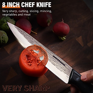 Naitesen 3PCS Kitchen Chef Knife Set Very Sharp Hand Forged Chef Knife Boning Knife Fork Set for Meat CuttingHigh Carbon Steel Kitchen knives with for BBQ, Turkey, Ham, Meat, Brisket