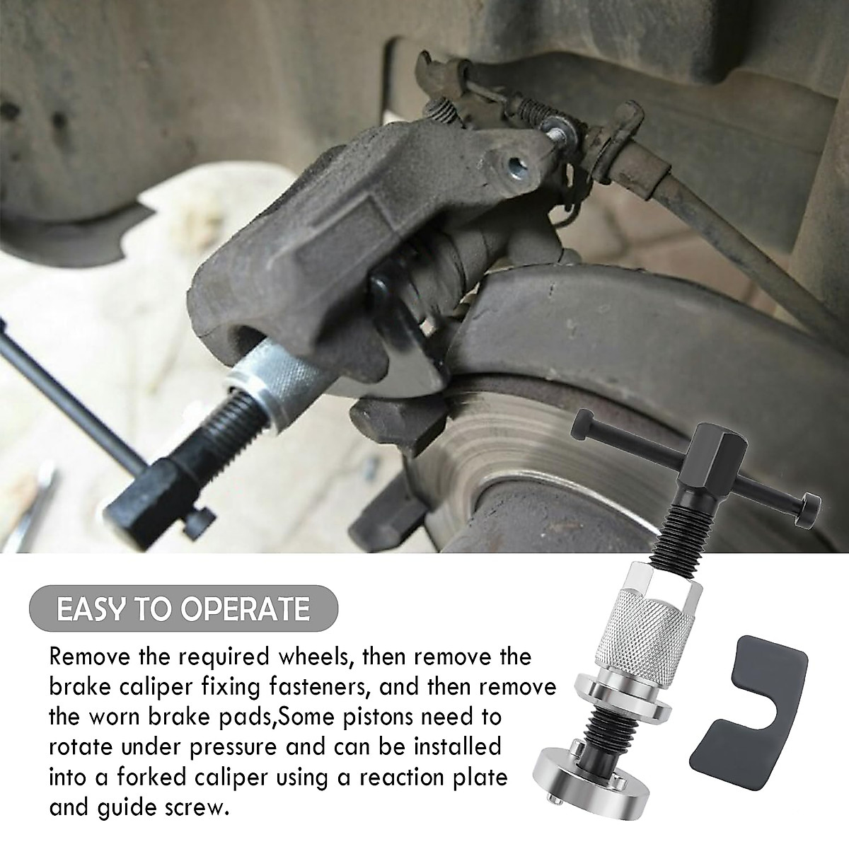 SSNNUU Brake Caliper Compression Tool,Right Hand Rear Brake Caliper Tool for Replacement Rear Brake Pad,Universal Automotive Tools Rear Caliper Piston Tool Compatible with Audi,Ford