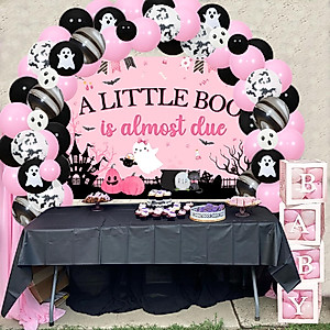 Halloween Baby Shower Decorations for Girl, A Little Boo is Almost Due Baby Shower Decorations, Halloween Balloon Garland with Baby Boxes for Pink Black Little Boo Party Decor
