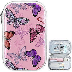 ZZKKO Flying Butterflies Pink Pencil Bag Case Zipper Pencil Holder Organizer Stationary Pen Bag Cosmetic Makeup Bag Pouch Purse for School Office Supplies