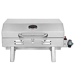 ROVSUN Portable Propane Gas Grill 12,000BTU, Tabletop Outdoor Cooking Grill for Picnic Camping RV Tailgating Patio Garden BBQ, Stainless Steel