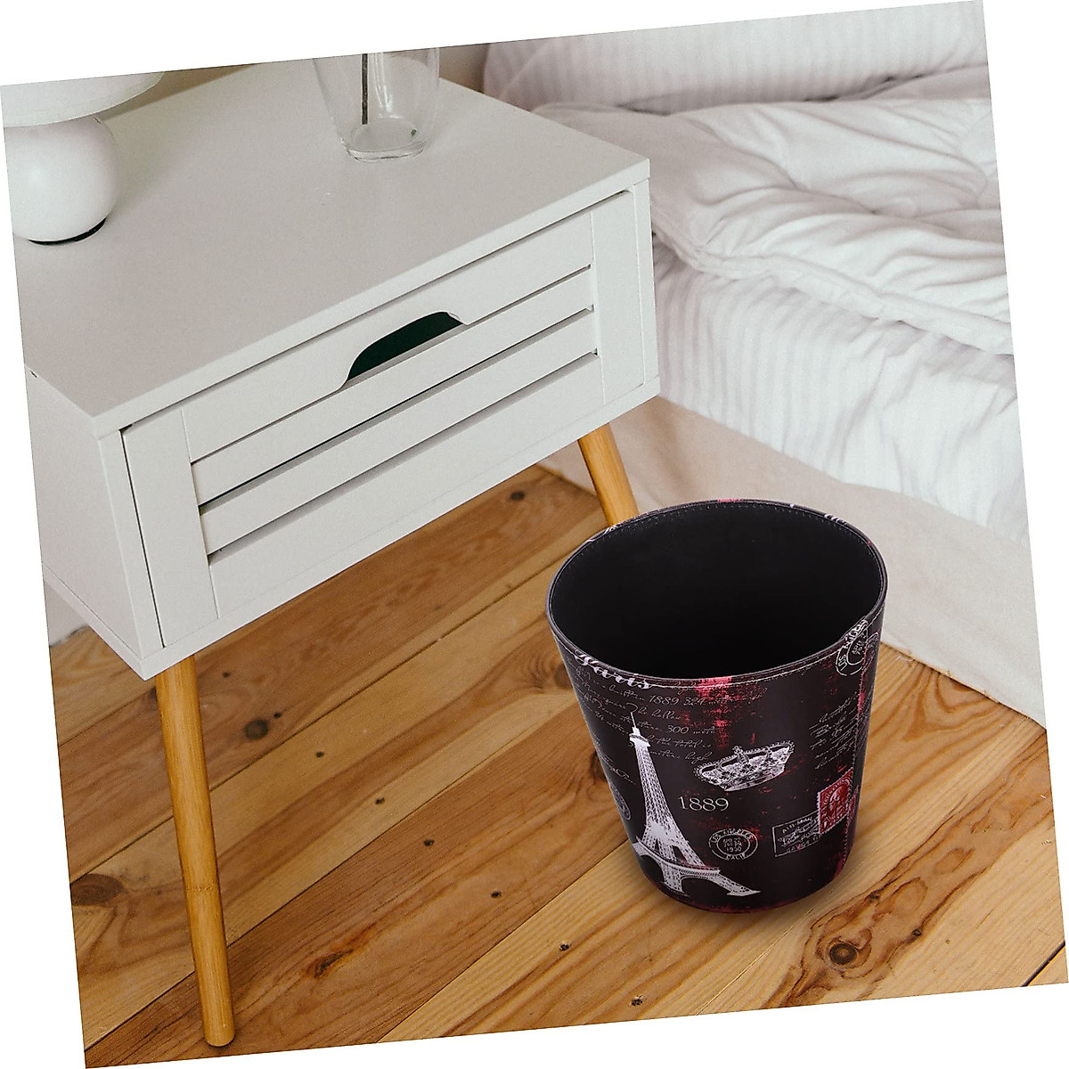 WHAMVOX Garbage Can Waste Paper Basket Metal Trash Can with Lid Decorative Trash Can Rubbish Bin 13 Gallon Trash Can Out The Office Decor Household Trash Can Eiffel Tower Desk Leather