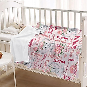 Custom Elephant Baby Blanket for Girls Boys Pink Personalized Blanket with Name Soft Flannel Throw Blankets for Couch Bed Personalized Gifts X-Small 40×30in for Toddlers