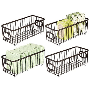 mDesign Metal Basket Bin for Bathroom Storage - Small Farmhouse Wire Organizer Basket - Wire Storage Bin for Counter, Toilet Tank, Under Sink, and Shelf - Unity Collection - 4 Pack - Bronze
