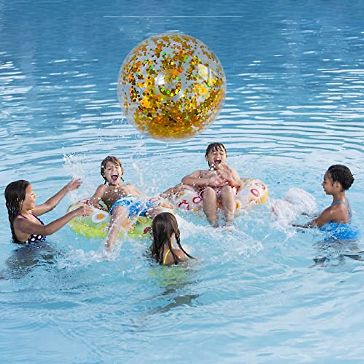 Kanoyavv Transparent PVC Inflatable Beach Ball Elastic Beach Ball Confetti Ball Pool Beach Outdoor Toys, Toddler Beach Pool Inflatable Toys Water Park Toddler Bath Tub