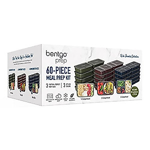 Bentgo® Prep 60-Piece Meal Prep Kit - 1, 2, & 3-Compartment Containers with Custom Fit Lids - Microwaveable, Durable, Reusable, BPA-Free, Freezer & Dishwasher Safe Storage Containers (Rich Shades)