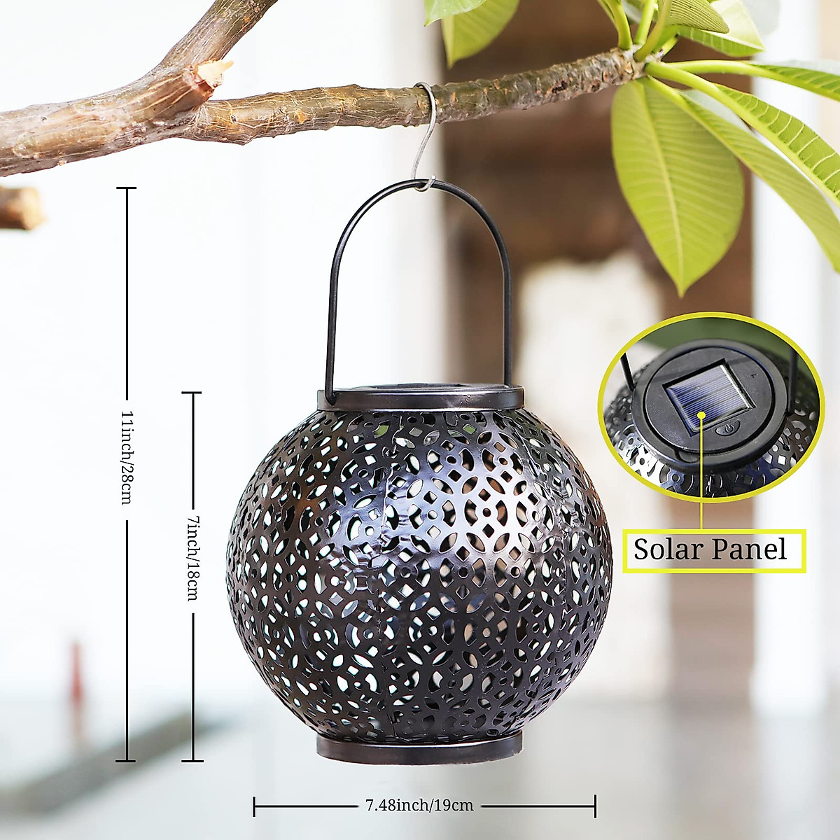 FLJZCZM Hanging Solar Lantern Outdoor Solar Powered Garden Lights Waterproof with Metal Retro Design for Patio Yard Garden Tabletop Dwcoration,1 Pack(Black)