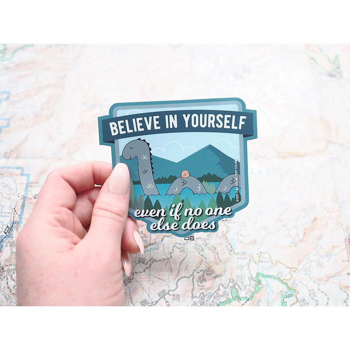 Nessie Believe in Yourself Sticker - Funny Loch Ness Monster Decal for Hydroflask or Laptop - Scotland Cryptid Vinyl Sticker