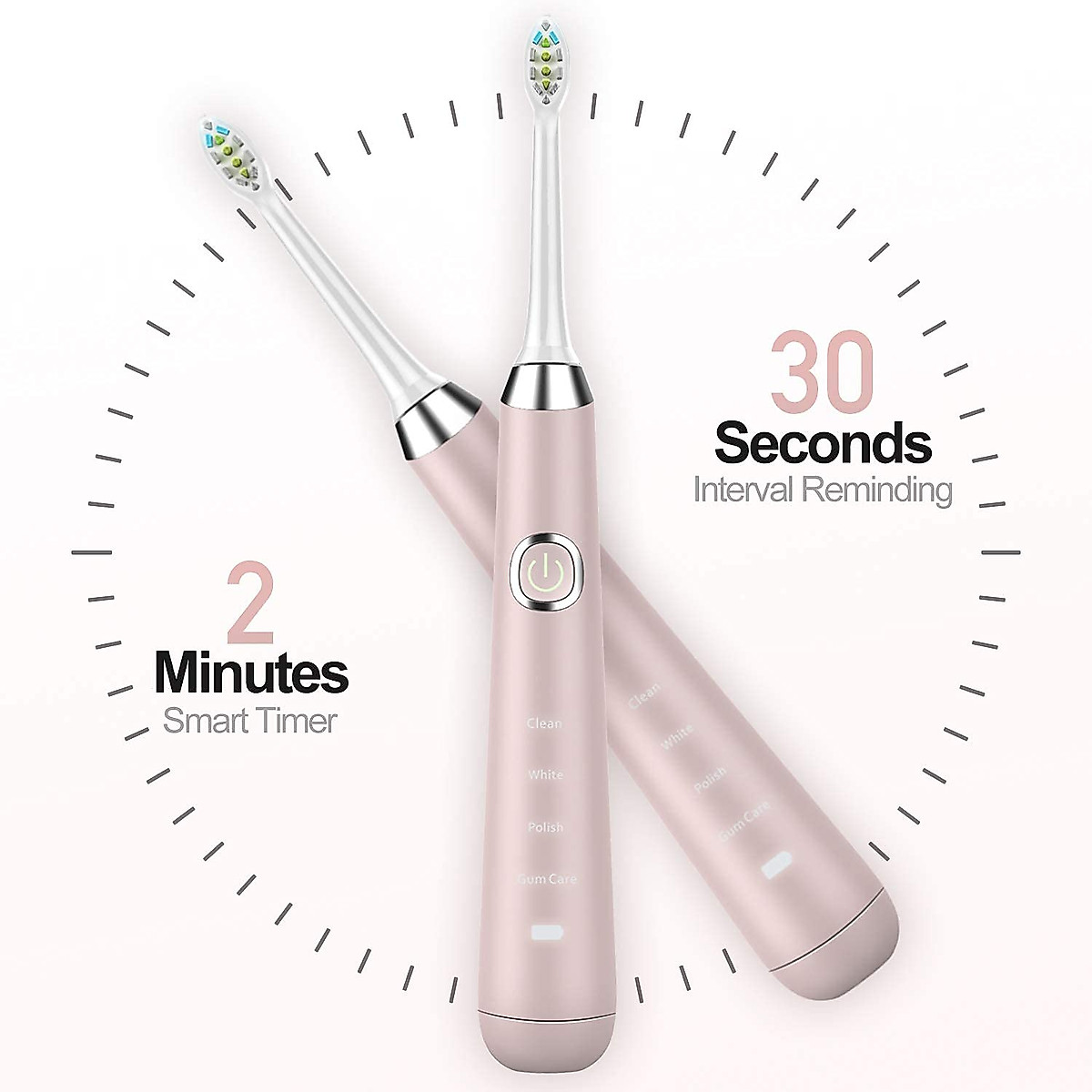 HINNEX Sonic Electric Toothbrush H3 Series Rechargeable Power 4 Modes with Smart Timer for Tooth and Gum Care, 1 Holder and 2 Replacement Brush Heads, Oral Care Whitening (Pink)
