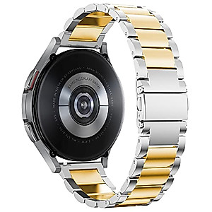 Pencoda Compatible with Samsung Galaxy Watch 6/5/4 Band 40mm 44mm, Galaxy Watch 6 Classic 43mm 47mm Bands, Stainless Steel Metal Replacement Band Women Men Large Small (Silver + Gold)