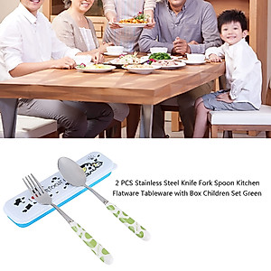 Children Flatware Set, Stainless Steel Fork Spoon with Storage Box Dinner Utensils Spoon Fork Set with Travel Case Toddler Travel Utensils for Kids Toddlers (Green)
