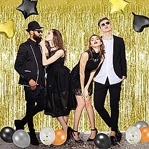 3Pcs Gold Metallic Tinsel Foil Fringe Curtains,3.28ft x 6.56ft Gold Photo Booth Backdrop Streamer,Photo Booth Props,for Party Door Wall Curtains Bachelorette Birthday, Christmas,New Year Decorations