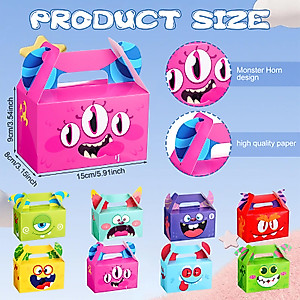Skyygemm 48 Pcs Monster Treat Boxes Colorful Paper candy boxes Snack Goodie boxes Monster Party Favor Boxes with Handle for Kids Birthday Baby Shower back to school Party Supplies