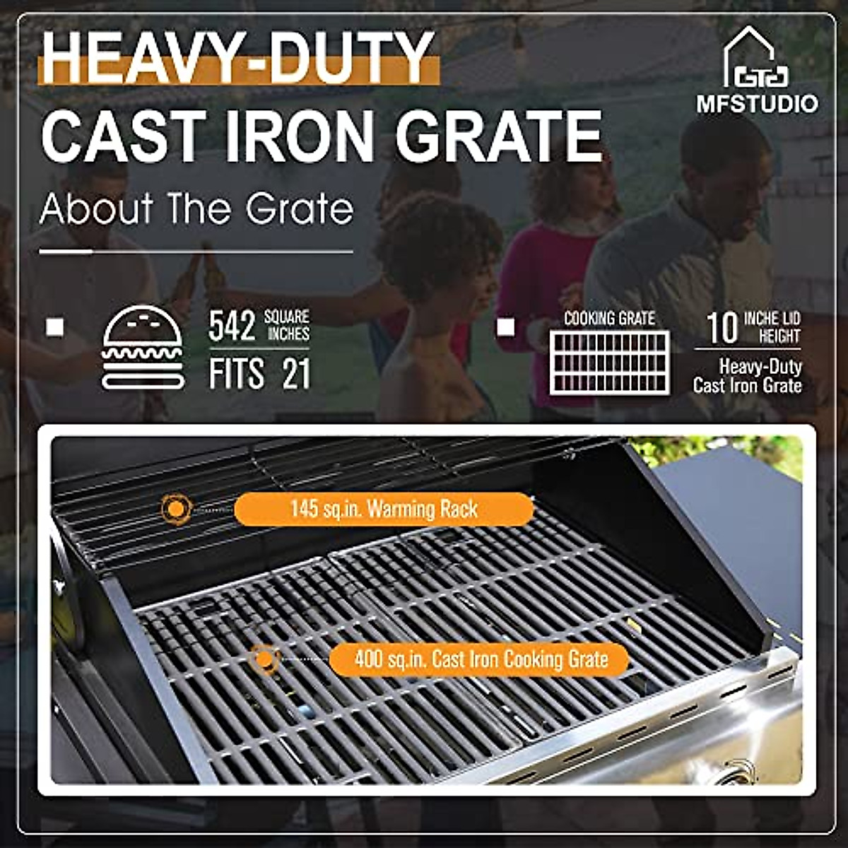 MFSTUDIO 4 Burner Propane Gas BBQ Grill with Side Burner and Porcelain-Enameled Cast Iron Grates, 42,000BTU Outdoor Patio Garden Barbecue Grill, Stainless Steel