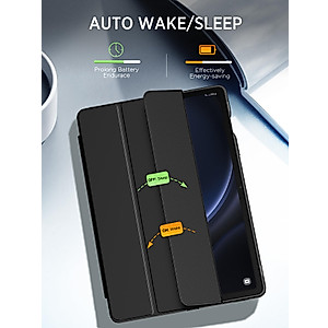 MoKo Case Fits Samsung Galaxy Tab S9 FE Plus 12.4-Inch 2023 (SM-X610/SM-X616), Lightweight Tablet Trifold Cover Case Transparent TPU + PC Back Shell with Pen Holder Slot/Auto-Wake, Black