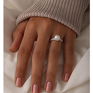 LeCalla 925 Sterling Silver Rings for Women Hypoallergenic CZ Pearl Ring for Women Size - 5