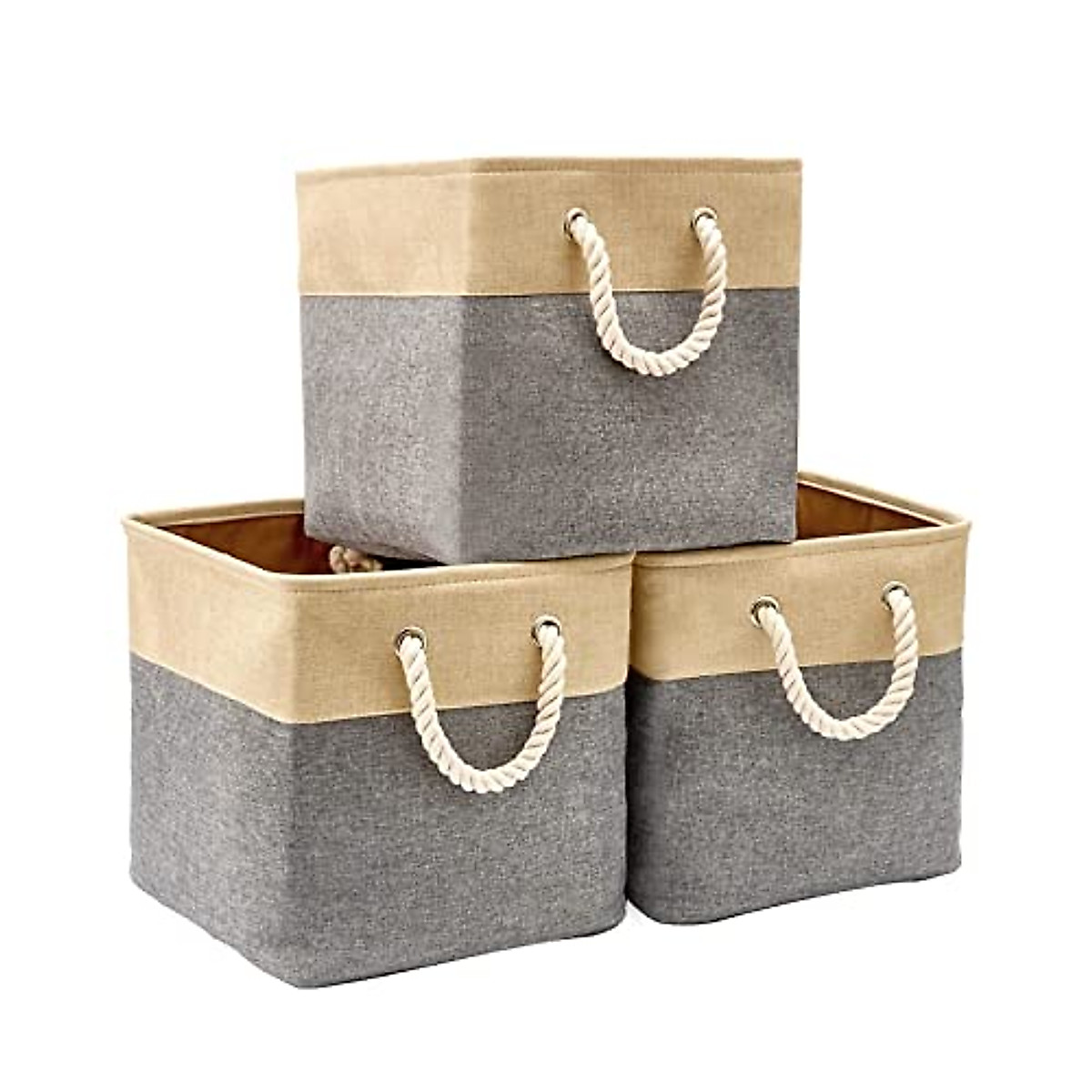 MEGACRA Fabric Storage Baskets 13x13x13 Storage Cubes Collapsible Storage Bins Basket [3-Pack] with Sturdy Handles Fabric Storage Bin Organizational Baskets for Shelves Clothes Toys Books, Office, Nursery Perfect Organization and Storage
