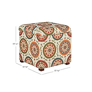 Homepop Home Decor | Classic Square Storage Ottoman with Lift Off Lid | Ottoman with Storage for Living Room & Bedroom, Suzani 17.50" x 17.50" x 17.50"