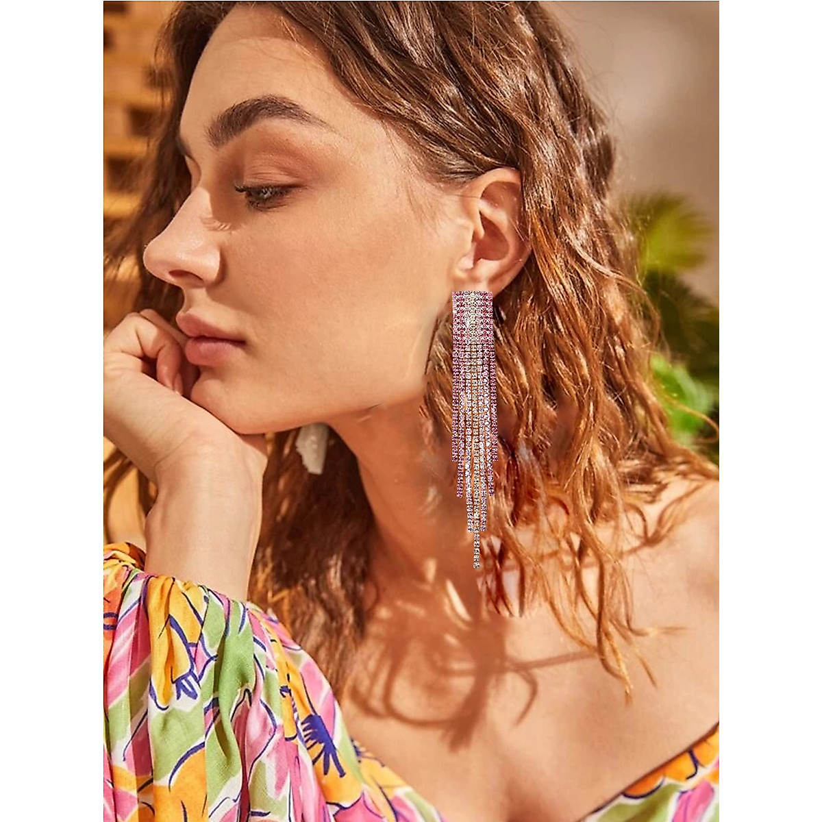 Silver Prom Earrings Rhinestone Tassel Earrings for Women Dress Silver Fringe Long Bling Crystal Dangle Drop Earrings Mothers Day Gifts Wedding Party Prom Dress Jewerly 2024