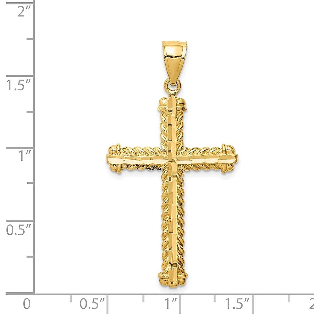 Diamond2Deal 14k Yellow Gold Diamond Cut Cross Pendant Fine Jewelry for Women (L- 43.5 mm, W- 23.25 mm)