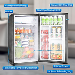 WANAI Mini Fridge with Freezer 3.2 Cu.Ft, Single Door Small Refrigerator, Energy-efficient Low Noise, Compact Fridge for Bedroom Dorm and Office, Silver