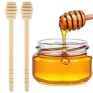 Qianyu 2 Pcs Wooden Honey Mixing Stirrers 6 Inch / 15cm Mini Reusable Wooden Dipper Sticks Server for Honey and Syrup Jar Dispense Drizzle Jam Honey Dippers Spoons Honeycomb Sticks