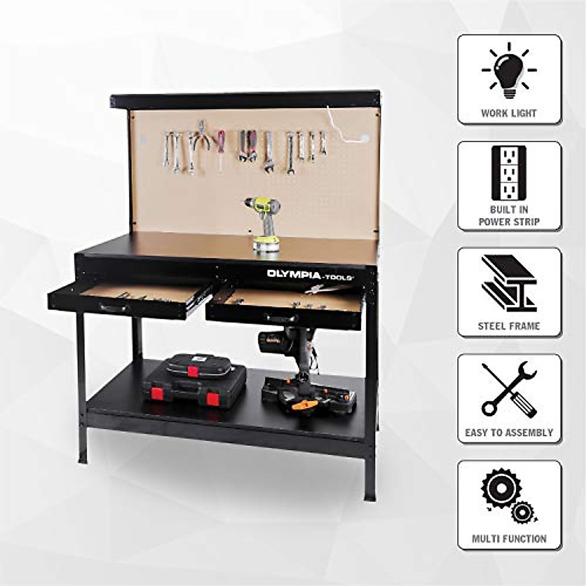 Olympia Tools Multipurpose Workbench with Light, 87-883-917 , Black