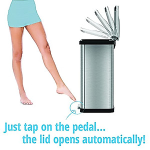 iTouchless AutoStep 13 Gallon Automatic Step Sensor Trash Can with AbsorbX Odor Control System and AC Adapter, Stainless Steel Kitchen Pedal Touchless Garbage Bin (Battery-Free Operation)