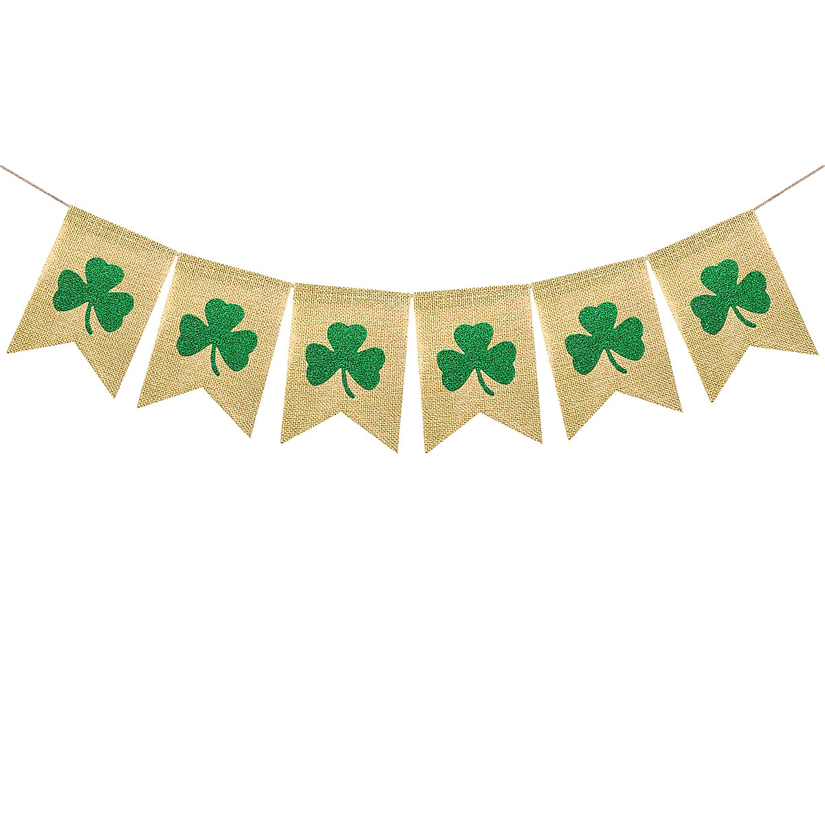 FAKTEEN St. Patrick's Day Glitter Shamrock Clover Burlap Banner - Green and Light Green Color Irish Party Supplies Home Hanging Garland Decor