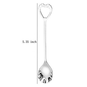 Ouliget Stainless Steel Tableware Dessert Spoons Set, Heart Shaped Straight Shank Coffee Spoons, Mirror Polished Finish Mini Teaspoons, Dishwasher Safe, 4 Pack