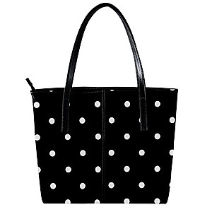 Fashion Leather Handbags White Black Polka Dot Tote Bag With Zipper for Beach Shopping School Work Travel Business