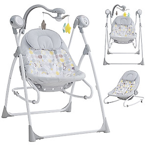 INFANS 2 in 1 Baby Swing and Bouncer for Infants, Portable Newborn Rocker with 5 Speed Sway Music Timing 3 Toys Remote Control, Easy Fold, Compact Electric Baby Swing for 0-6 Months Boy Girl