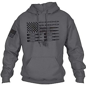 Vdnerjg Mens Hoodies Long Sleeve American Flag Graphic Drawstring Hooded Pullover Sweatshirts Grey