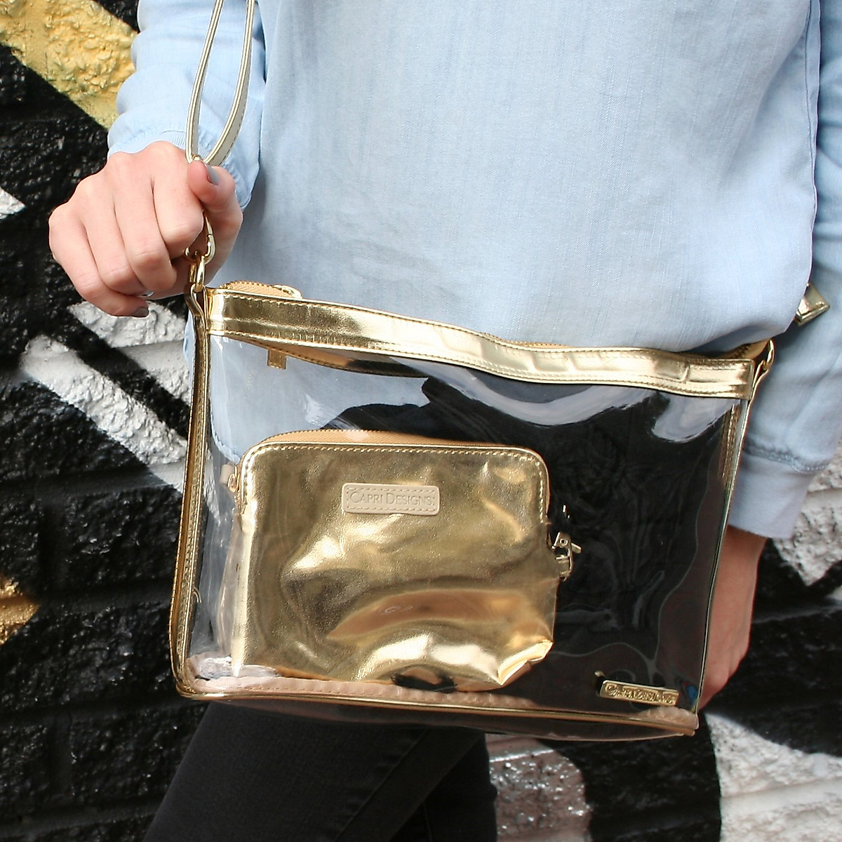 Capri Designs Small Clear Crossbody Bag, Transparent Stadium Approved Purse for Women - Gold