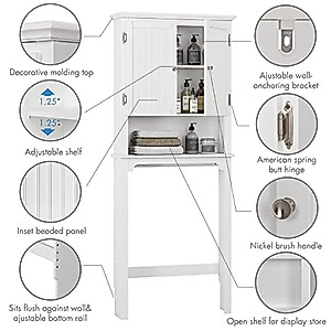 UTEX Bathroom Storage Over The Toilet, Bathroom Cabinet Organizer with Adjustable Shelves and Double Doors, Wood Bathroom Space Saver, White