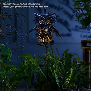 JCWH Owl Solar Light,owl Garden Decor,Pathway Outdoor Stake Metal Lights, with Hanging Waterproof Warm White Led for Lawn Patio Backyard Tree Patio