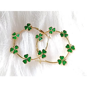Zhang shine Green Shamrock Earrings Irish Clover Hoop Earrings St.Patrick's Day Lucky Leaf Earrings for Women St. Patrick Day Daily Wearing Parties Celebrations