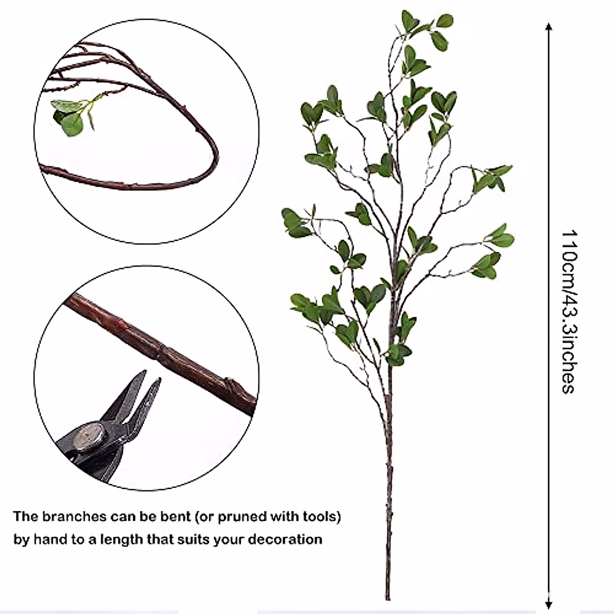 SzJias Faux Stems Artificial Branches for Vase Faux Greenery Plant Stems for Fake Tree Branches (3 Branches, 43.3 inch/Branches)